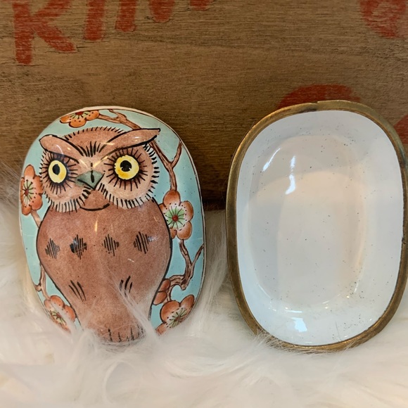 Other | Vintage Enamel Owl With Flowers Trinket Box Pill Box | Poshmark